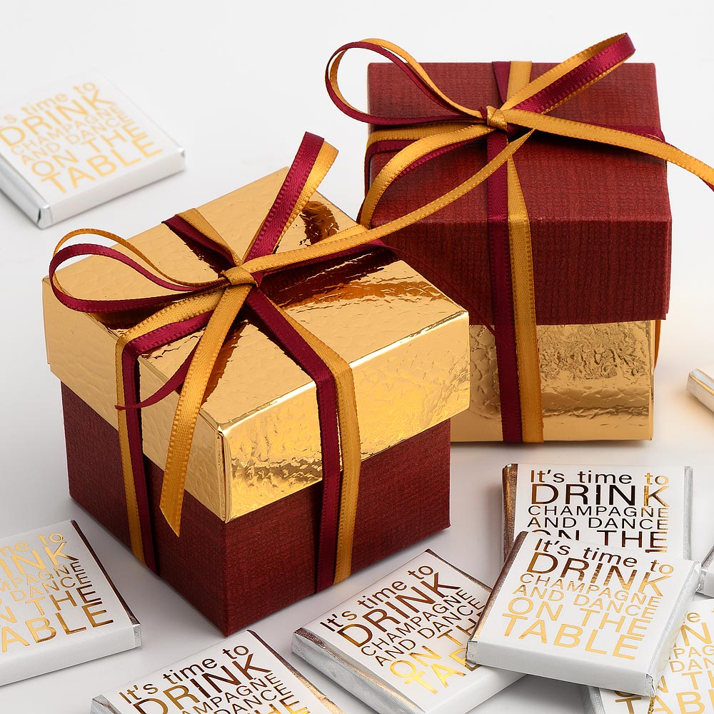 DIY Two Tone Boxes in Bordeaux Silk & Gold Pelle | UK Wedding Favours