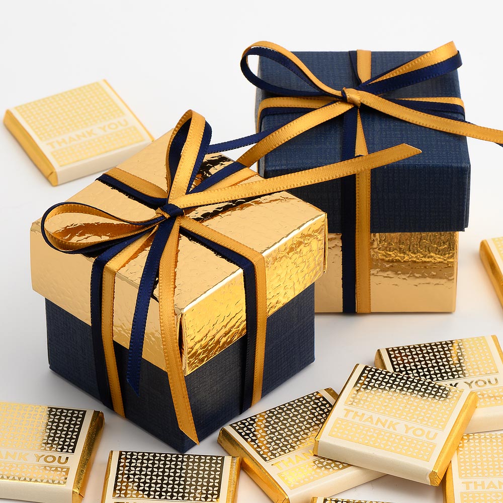 DIY Two Tone Boxes in Gold Pelle & Navy Silk | UK Wedding Favours