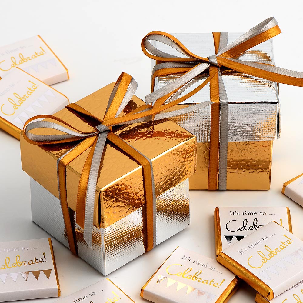 DIY Two Tone Boxes in Gold Pelle & Silver Silk | UK Wedding Favours