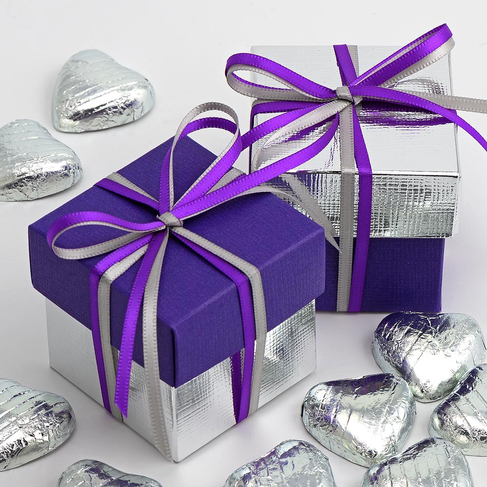 DIY Two Tone Boxes in Purple Silk & Silver Silk | UK Wedding Favours