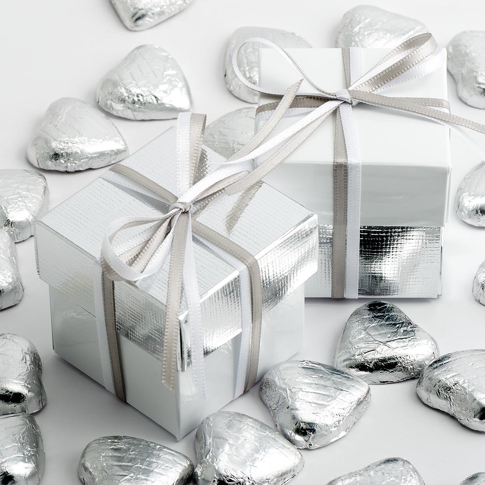 DIY Two Tone Boxes in Silver Silk & White Glossy | UK Wedding Favours