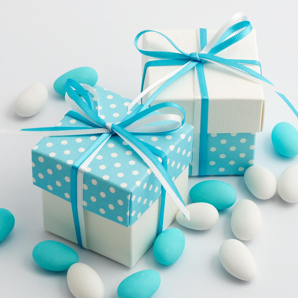 DIY Two Tone Boxes in Blue Polka Dot & White Silk | UK Wedding Favours
