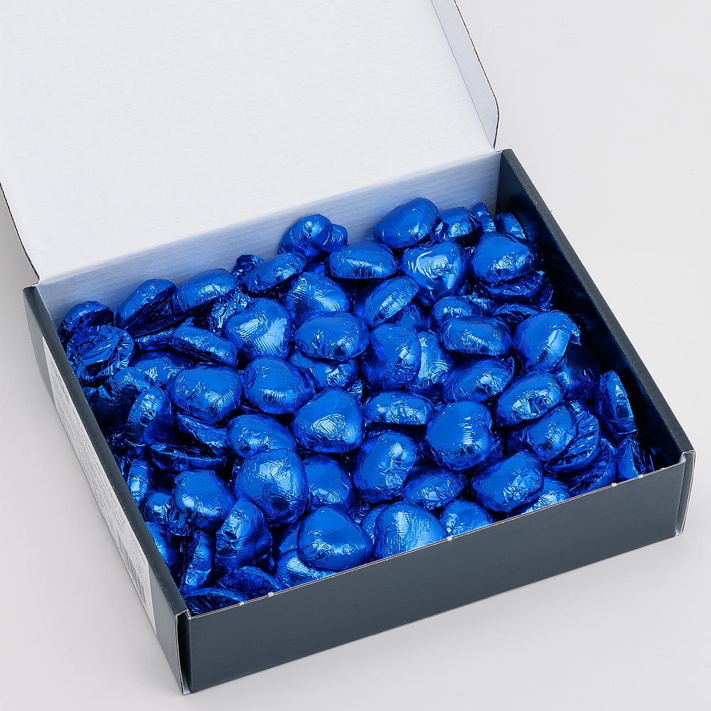 Royal Blue DS Foil Milk Chocolate Hearts | UK Wedding Favours