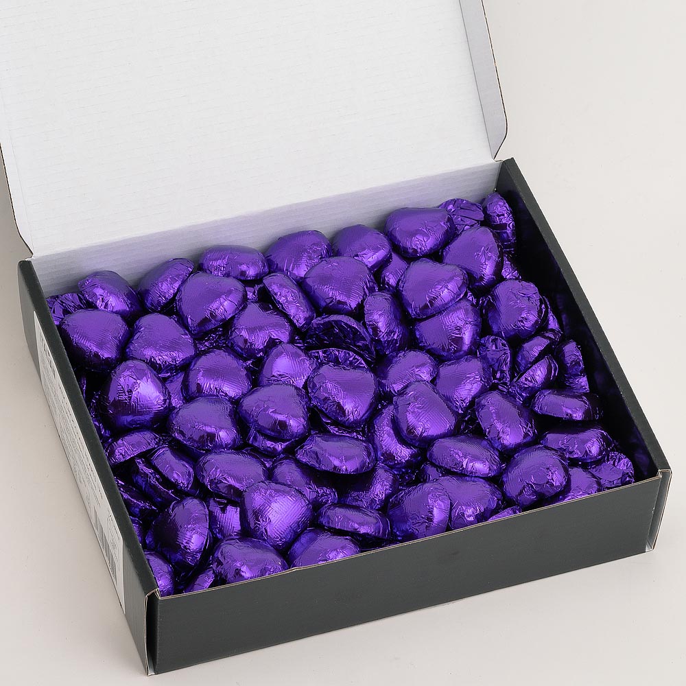 Purple DS Foil Milk Chocolate Hearts | UK Wedding Favours