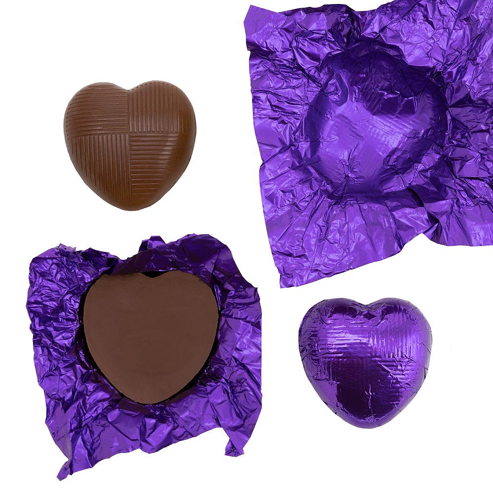 Purple DS Foil Milk Chocolate Hearts | UK Wedding Favours