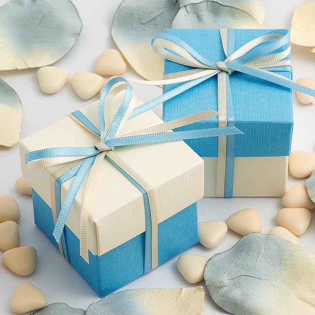 DIY Two Tone Boxes in Blue Silk & Ivory Silk | UK Wedding Favours
