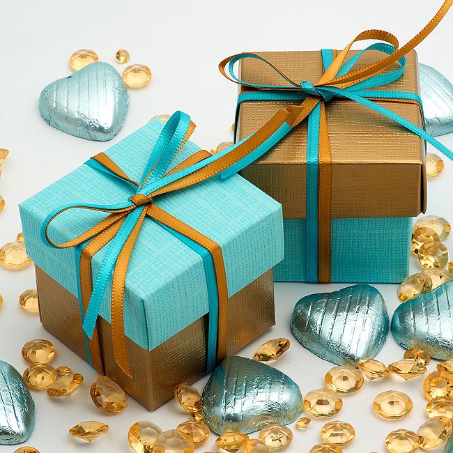 DIY Two Tone Boxes in Celeste Blue & Gold Silk | UK Wedding Favours