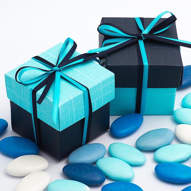 DIY Two Tone Boxes in Celeste Blue & Navy Silk | UK Wedding Favours