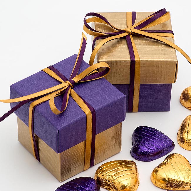 DIY Two Tone Boxes in Gold & Purple Silk | UK Wedding Favours