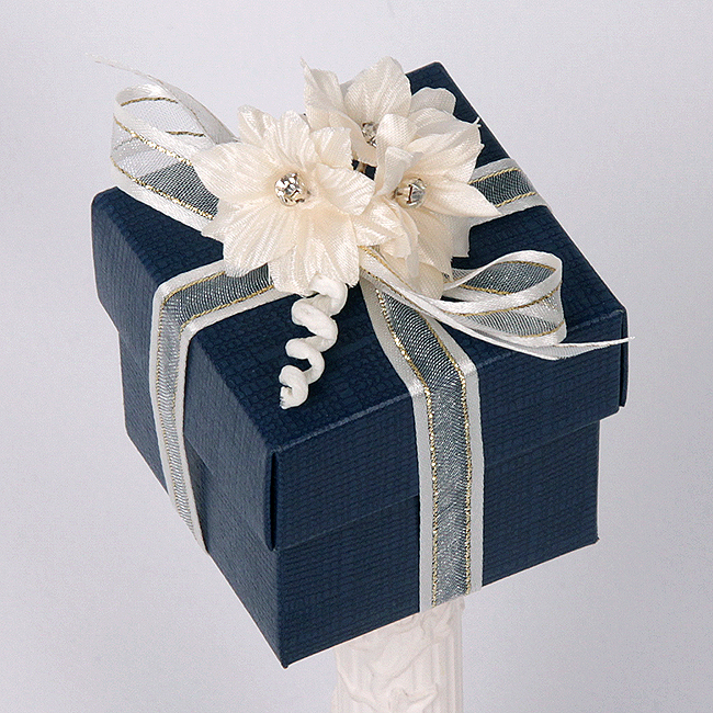 Silk Navy and Ivory Box & Lid | UK Wedding Favours